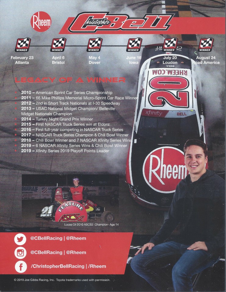 2019 CHRISTOPHER BELL "RHEEM 3RD VER RICHMOND" 20 NASCAR XFINITY SERIES ...