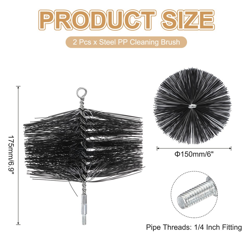 6" Wire Chimney Cleaning Brush, 2 Pcs Chimney Sweep Brush with 1/4 NPT ...
