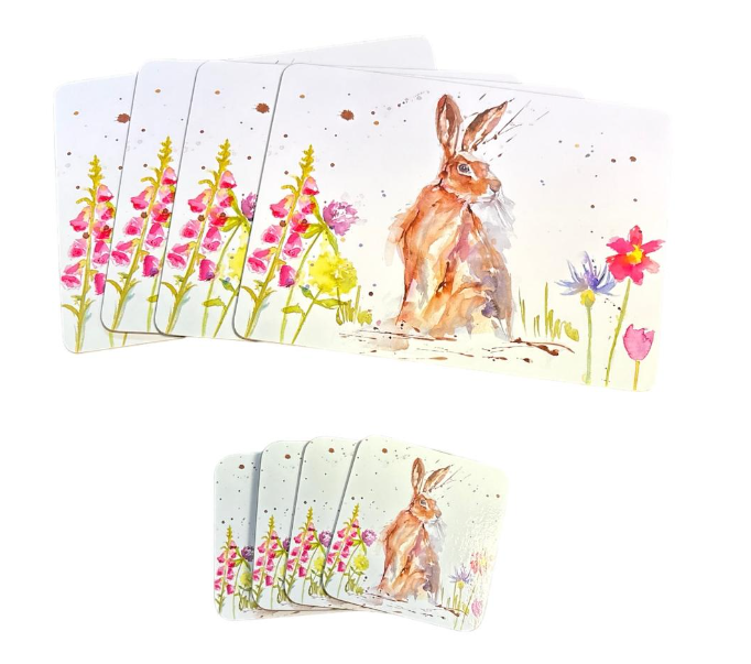 Hare Set of 4 Placemats & Coasters Hare Table Mats & Drink Mats | eBay