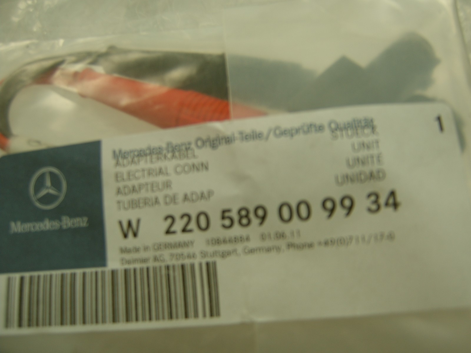 Mercedes-Benz 220589009934 Adapter Cable 220 589 00 99 32 for sale ...