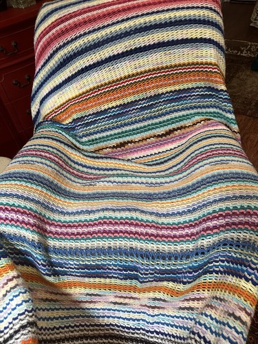 Vtg Rainbow Afghan Crochet Knit Throw Blanket 58x72 Stripe Multicolor ...