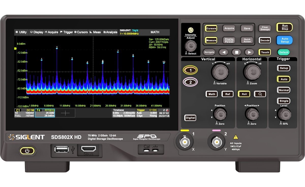 SIGLENT SDS804X HD Digital Oscilloscope 4CH Desktop, 2 GS/s, 70 MHz, 7. ...