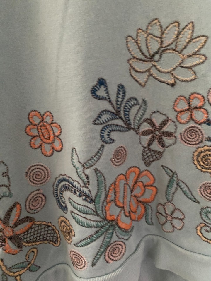 White Stuff 100% cotton pale blue + with applique pop over top size 14 ...