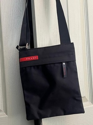 GENUINE PRADA MEN's SIDE BAG BLACK In Used Condition made in ITALY ...