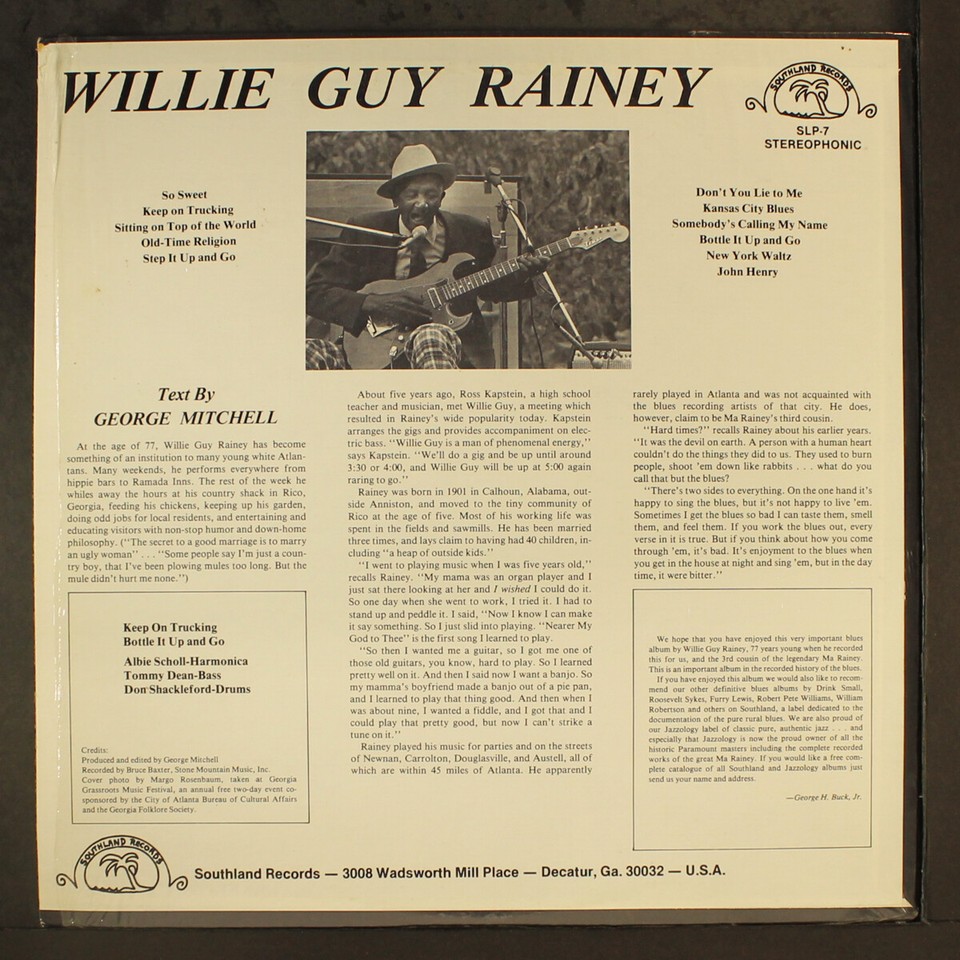 WILLIE GUY RAINEY: willie guy rainey SOUTHLAND 12" LP 33 RPM | eBay