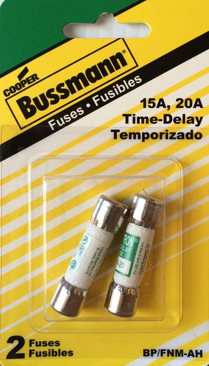 2-Pack Cooper Bussmann 15A & 20A BP/FNM-AH Time-Delay Cartridge Fuses ...