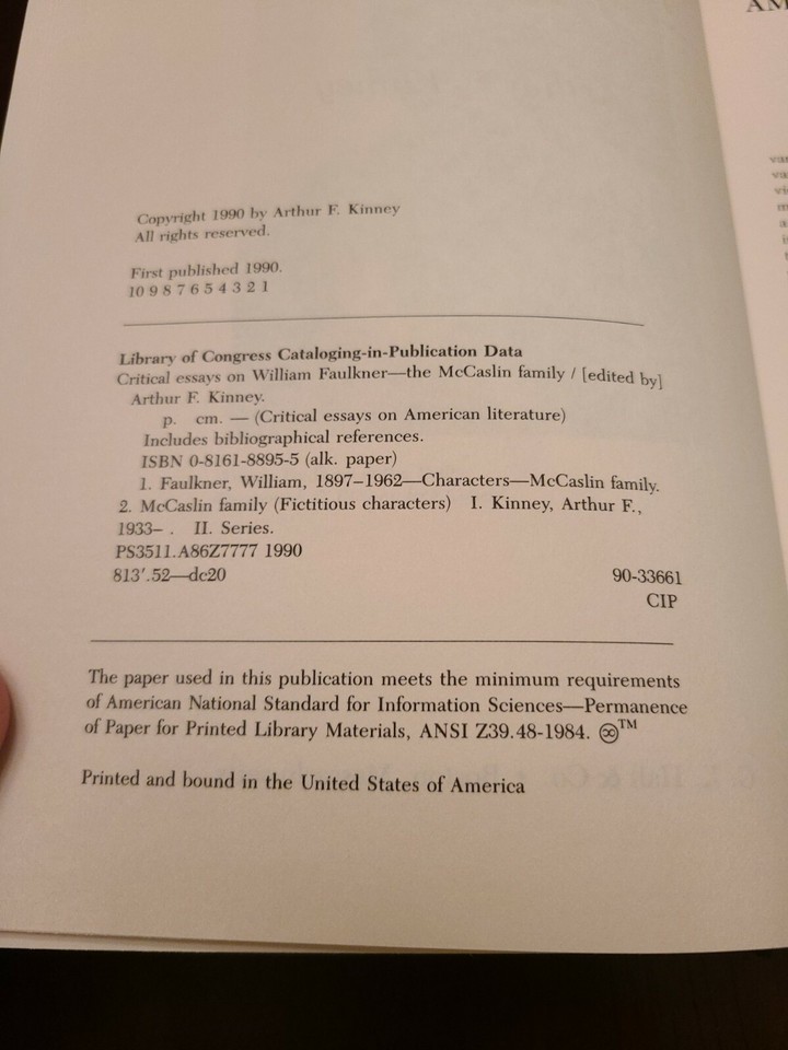 Critical Essays on William Faulkner : The McCaslin Family by Kinney ...
