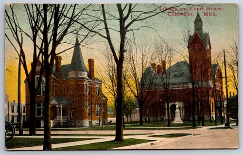 Coldwater Michigan~Library & Branch County Courthouse~Main Street~1912 ...