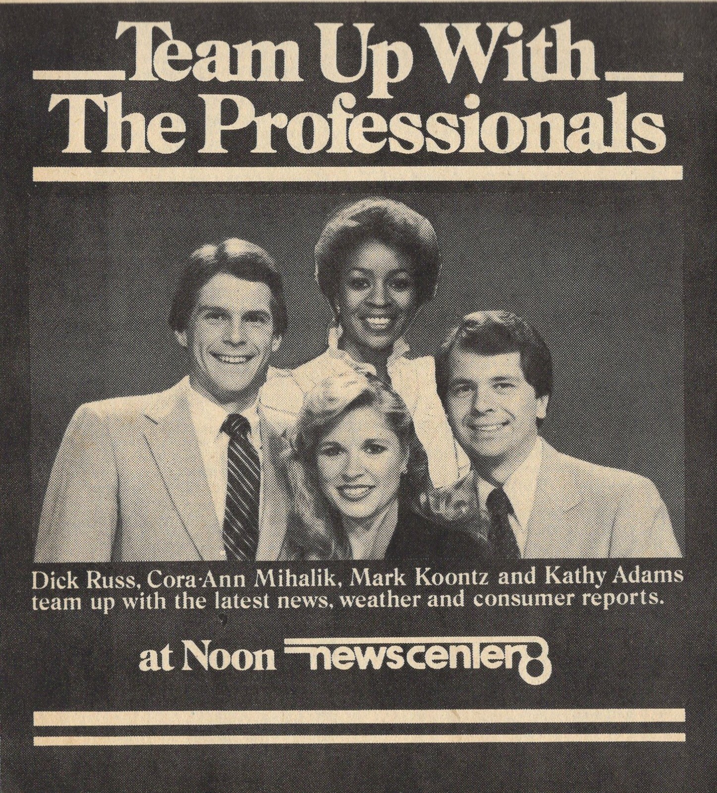 1982 WJKW OHIO TV NEWS AD DICK RUSS, CORA ANN MIHALIK, MARK KOONTZ ...
