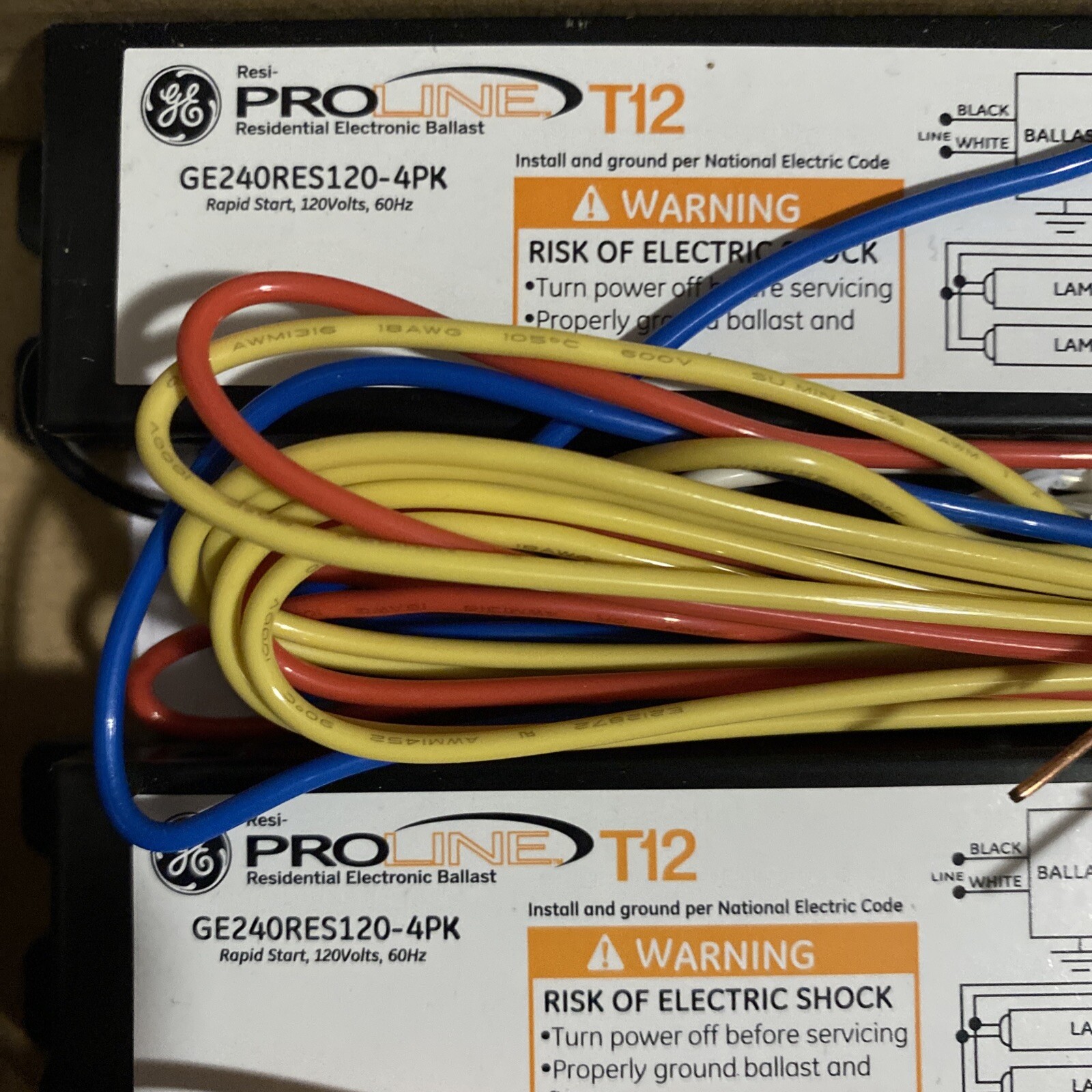 4 Pack Ge240res120 80231 GE ProLine T12 Residential Electronic Ballast ...