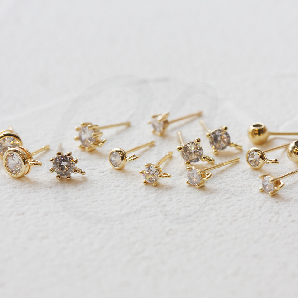 2 Pieces Premium Gold Plated Brass Earring Post with Rhinestones (4254C ...