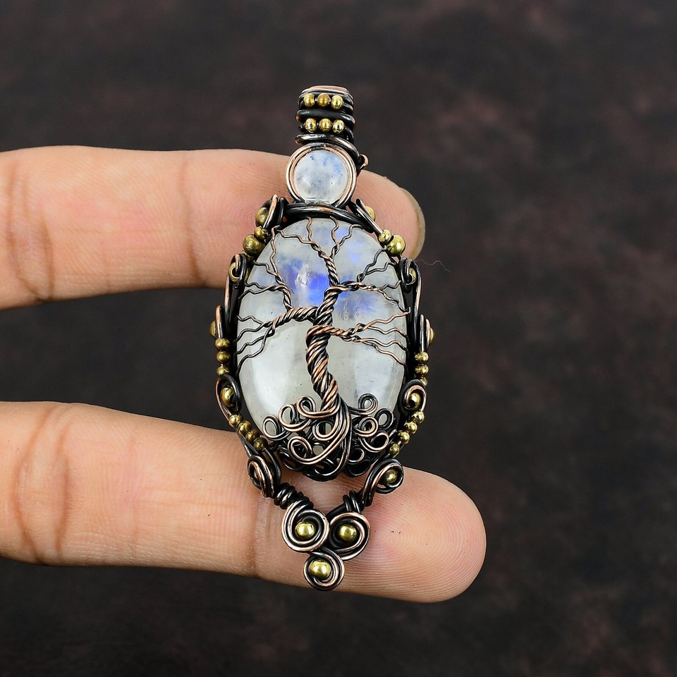 Rainbow Moonstone Copper Mom Gift Wire Wrapped Tree Of Life Pendant 2. ...
