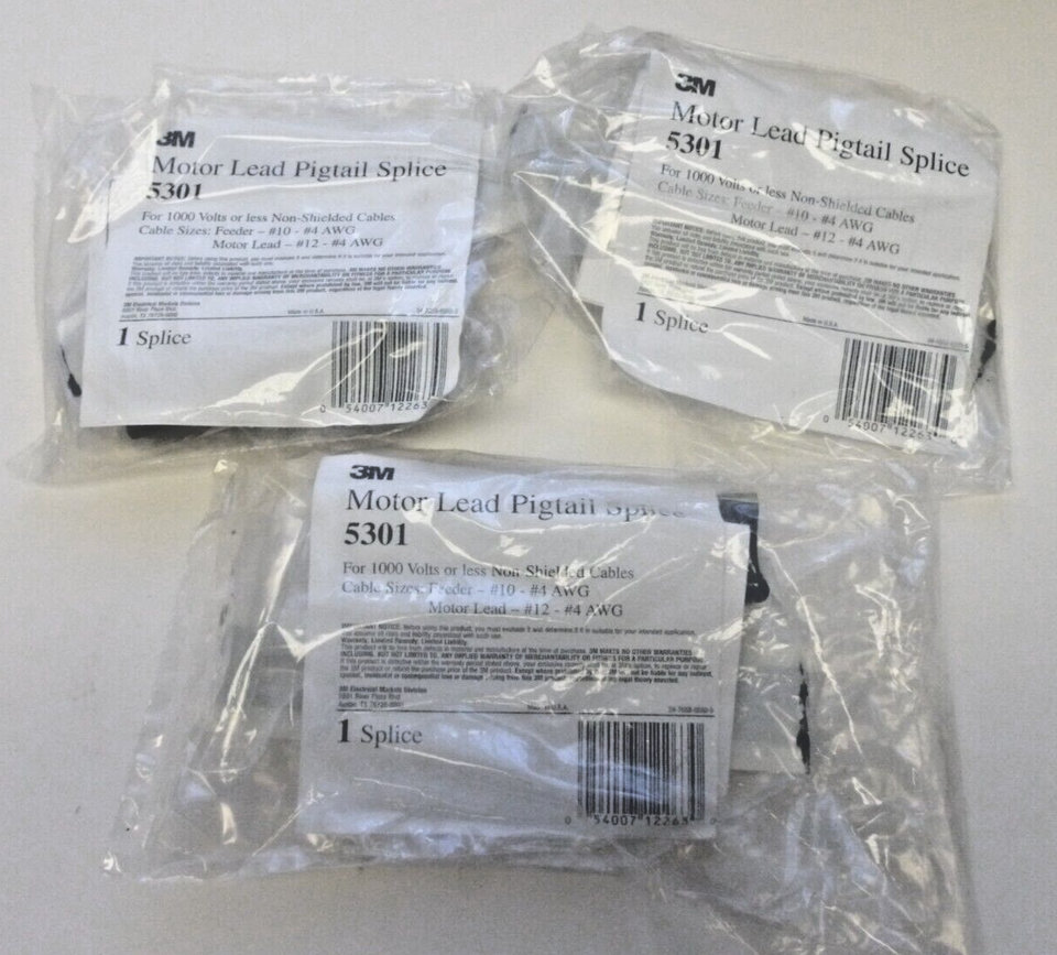 3M CAT NO: 5301-4M MOTOR KIT PIGTAIL SPLICE 480V 6AWG NEW IN BOX | eBay