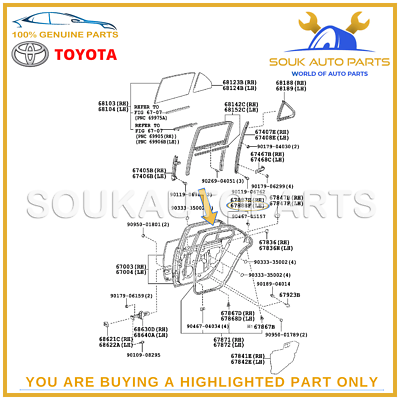 67888-50030 Genuine Toyota REAR DOOR UPPER WEATHER STRIP (LH ...