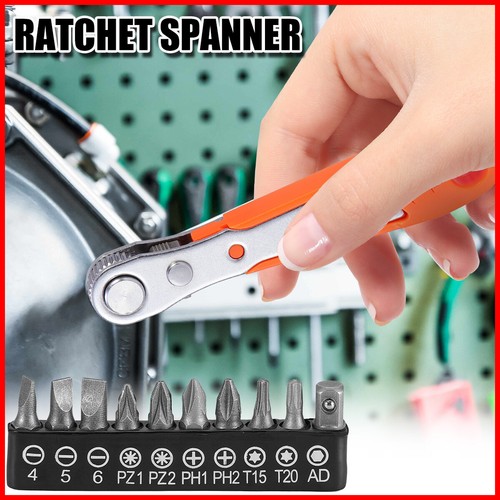 Ratcheting Right Angle Screwdriver Hex Drive 90 Degree Offset with 10pc ...