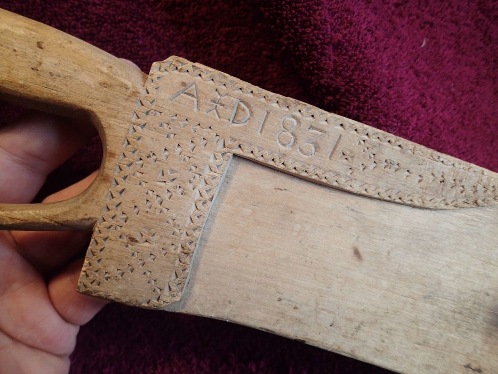 ANTIQUE dated 1831 - !! CARVED WOOD LINEN FLAX SWORD BEATER SWEDEN ...