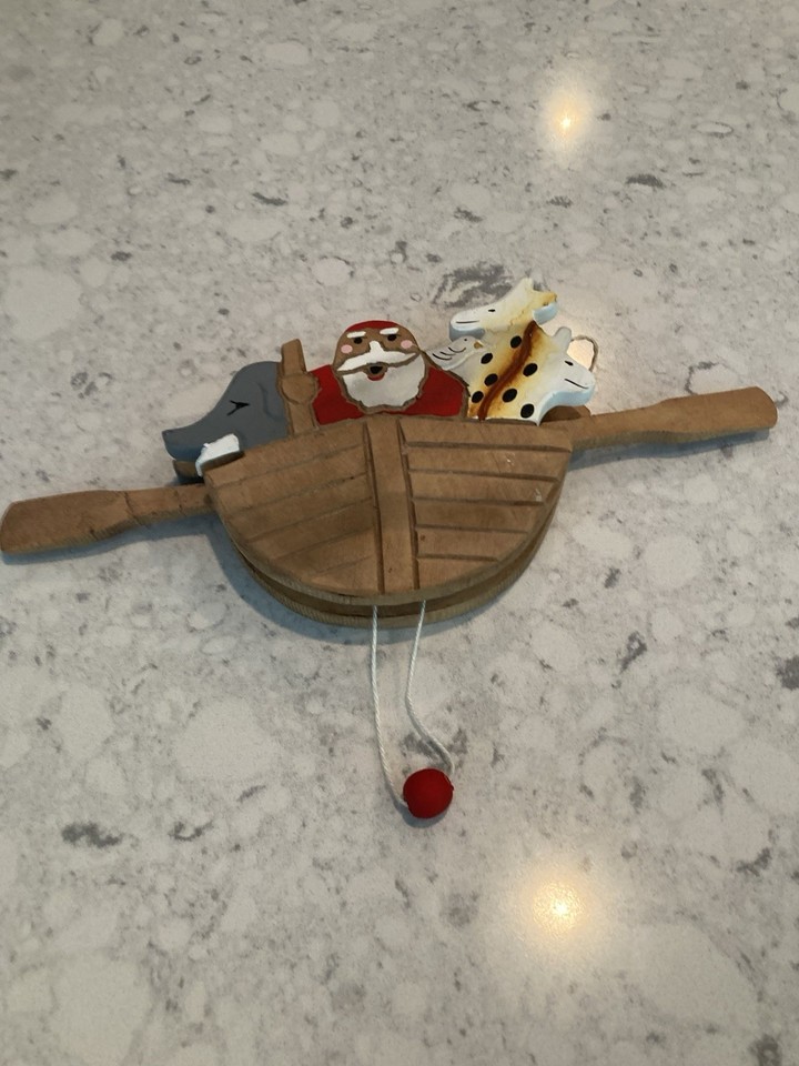 Christmas Pull String Santa In A Row Boat With Animals/Oars Move ...