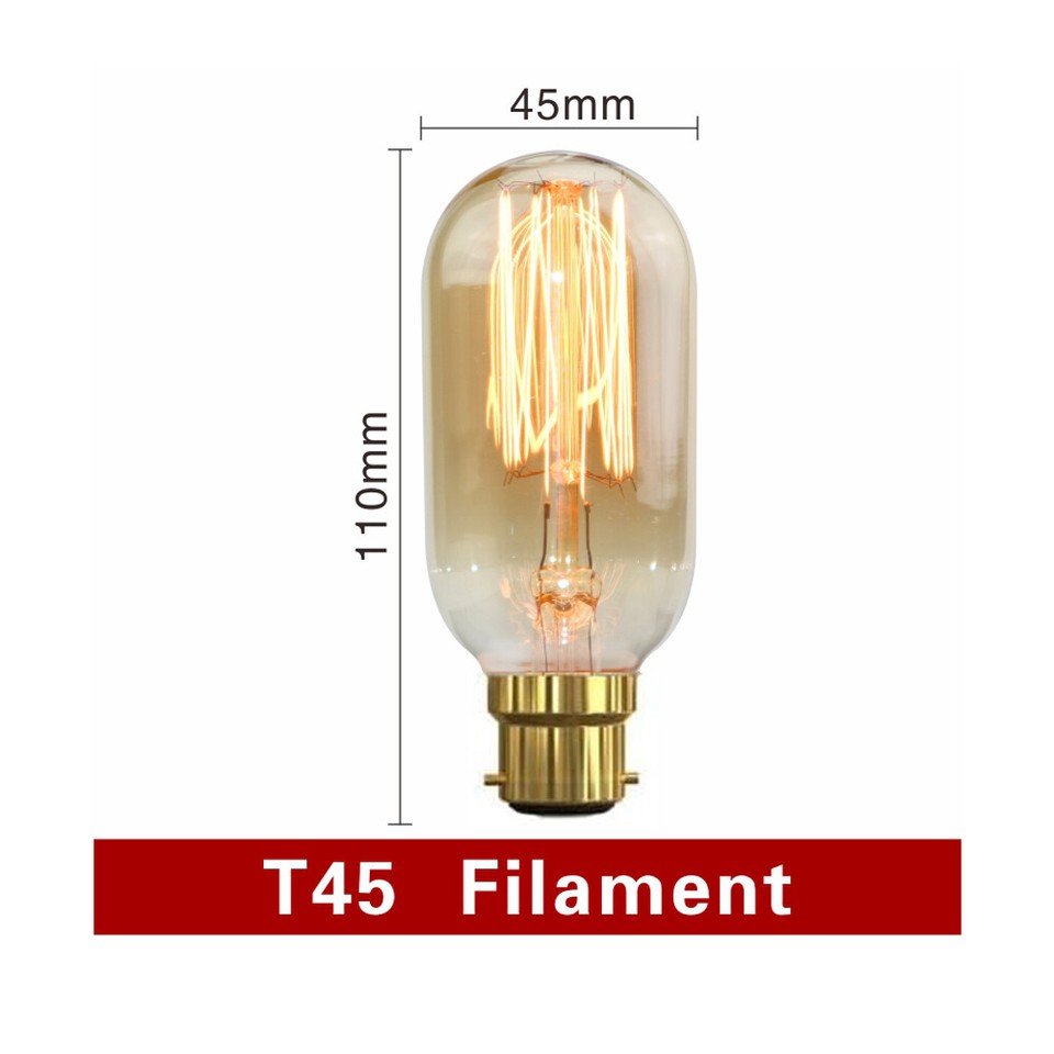 E27 B22 Cap 40W Edison Bulb Filament Warm Yellow Lighting Vintage ...