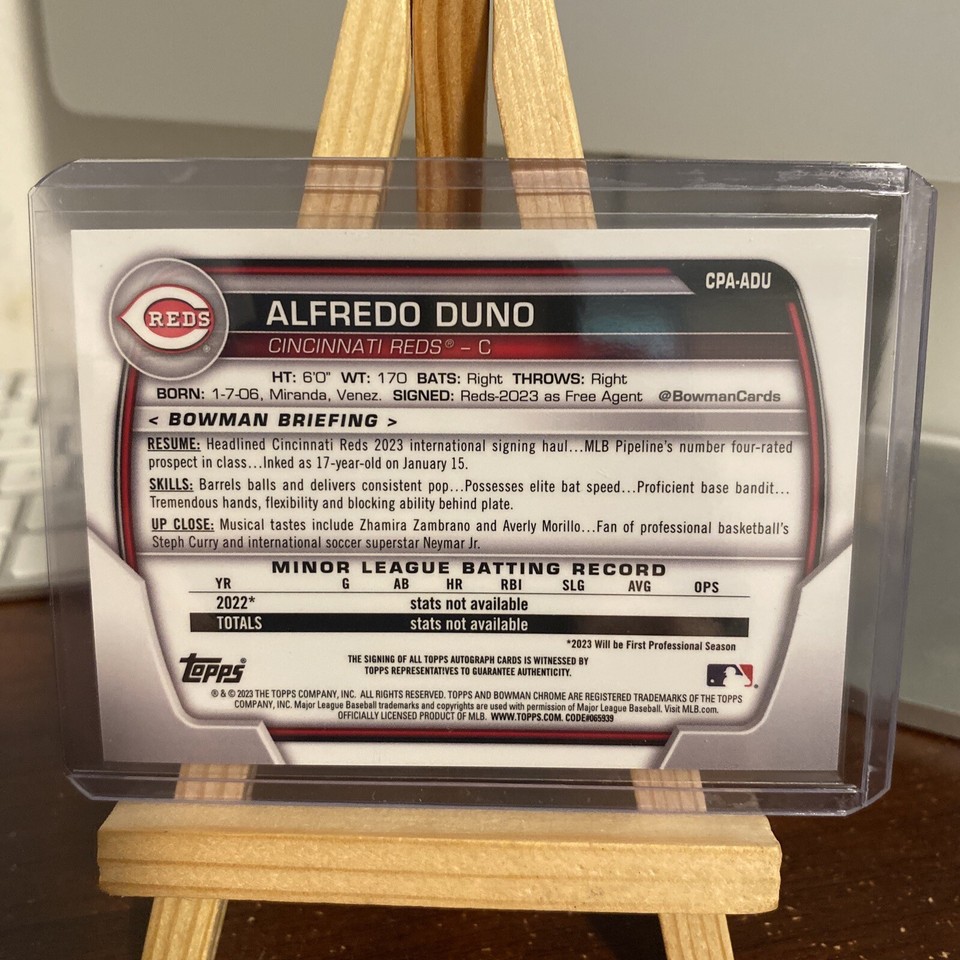 Alfredo Duno 2023 Bowman Chrome 1st Rookie Auto #CPA-ADU Cincinnati ...