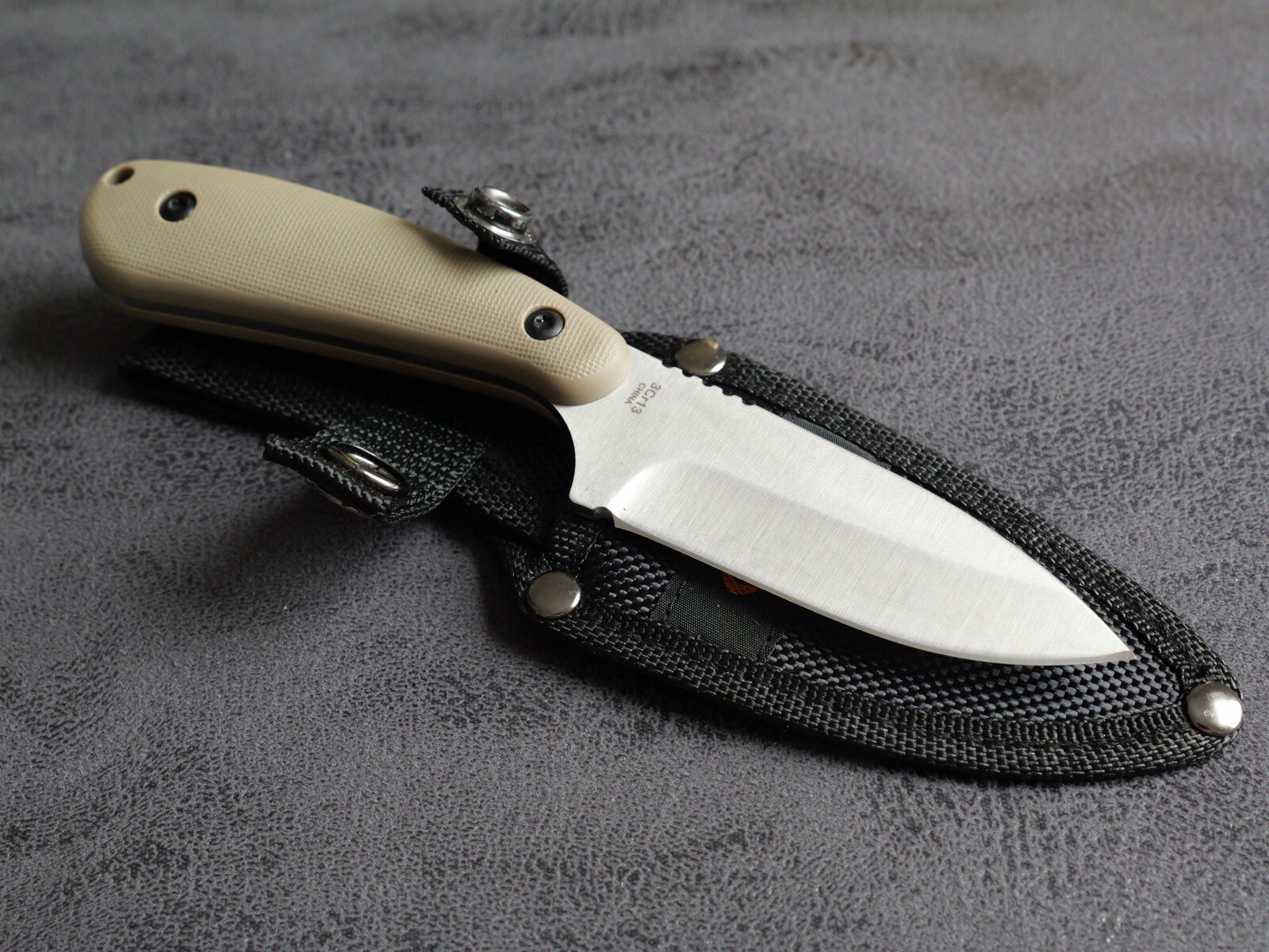 7” Mini Fixed Blade Knife Heavy Duty Full Tang Nylon Sheath Tan Scales ...
