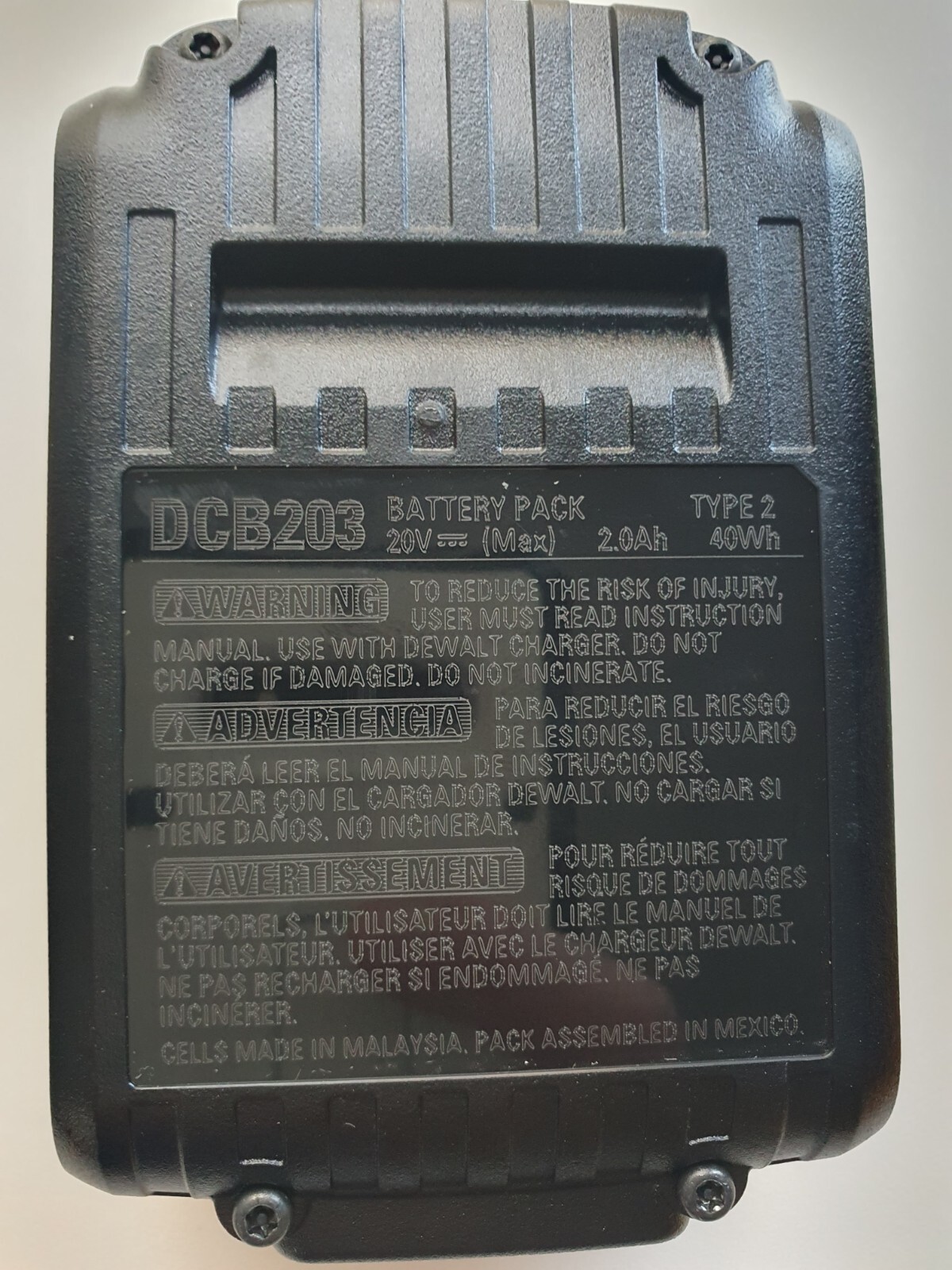 GENUINE Authentic OEM Dewalt DCB203 20V 20-Volt 2.0 AH MAX Battery ...