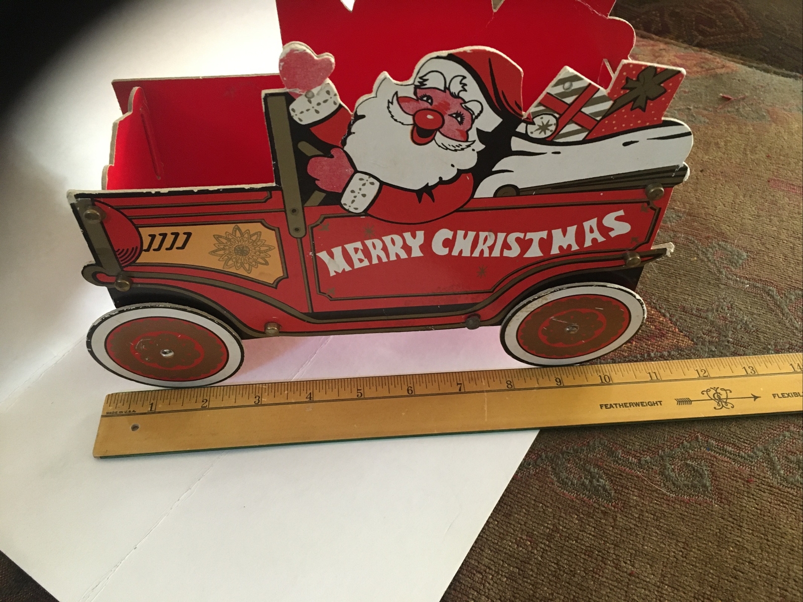 Vintage Folding Santa Christmas Card Mail Holder Rolling Car Japan ...