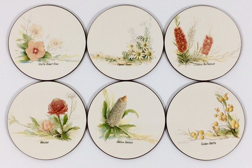 Vtg Jason Round Cork Coasters Australian Wild Flowers Set of 6 New ...
