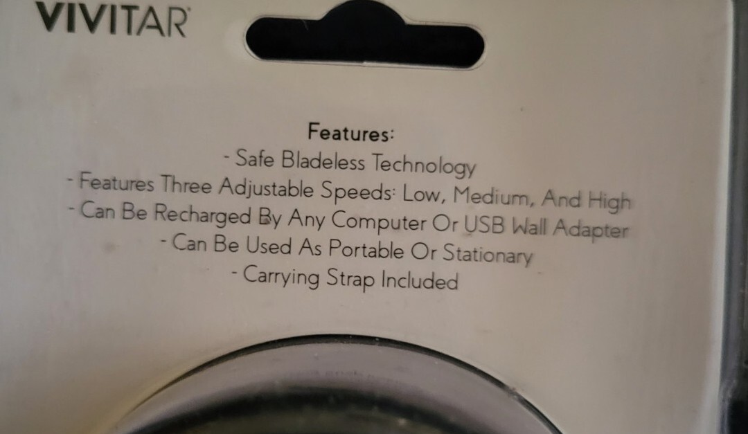 Vivitar Bladeless Handheld Black Fan Brand New Sealed. USB charging. | eBay