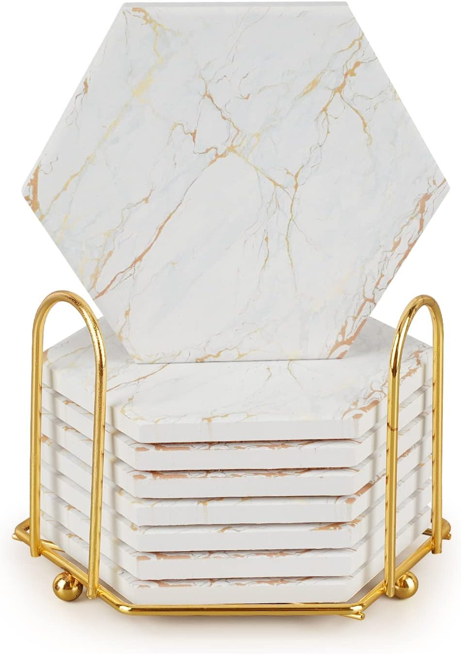 Coasters for Drinks with Holder, Absorbent Marble Coasters Set of 8 ...