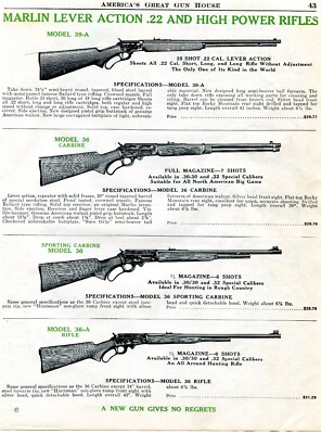1941 Print Ad of Marlin Model 39A 36A Rifle & 36 Sporting Carbine | eBay