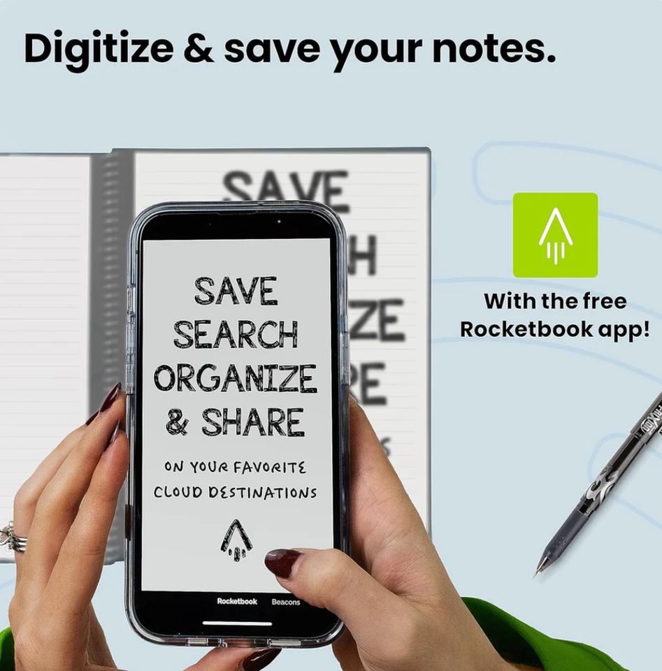 Rocketbook Fusion Smart Reusable Notebook Includes Frixion Pen & Cloth ...