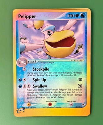 Reverse Holo Pelipper 19/109 Ruby & Sapphire 2003 Rare Pokemon Card NM ...
