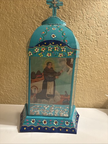 Rustic Vtg Tall Mexican Folk Art, Tin Shadow Box Charms Glass Nicho ...