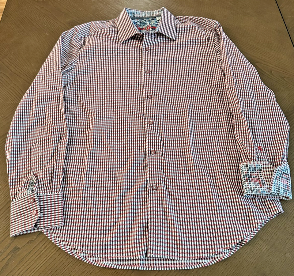 Robert Graham Shirt Men's Large Red Plaid Long Sleeve Flip Cuff Button ...