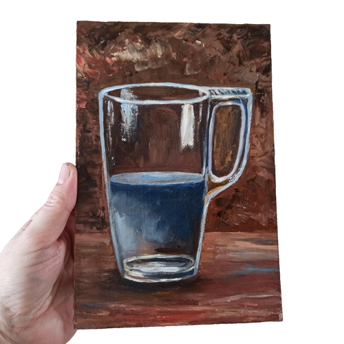 Original Art Oil Painting on Cardboard 21x14cm Coffee Mug Still Life ...