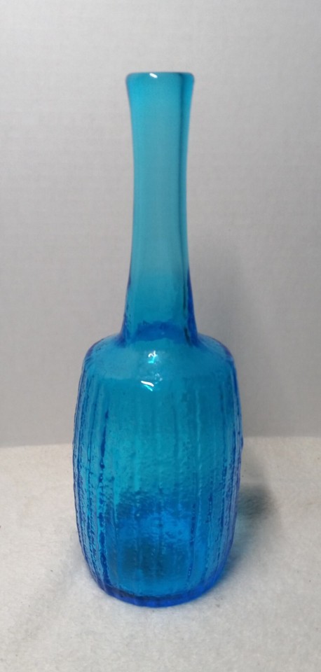 Vtg Rare Long Neck Wayne Husted Blue Glass Indiana Handcraft Decanter ...