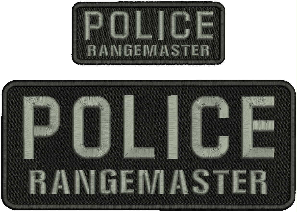 POLICE RANGEMASTER EMB PATCH 4X10 AND 2X5 HOOK ON BACK GRAY ON BLACK | eBay