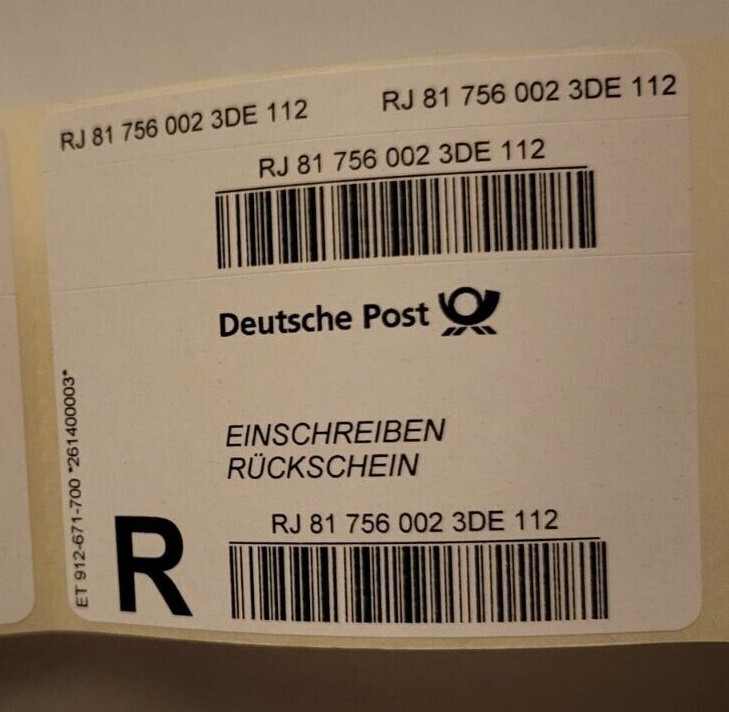 Deutsche Post Einschreiben Etiketten selbstklebend ALLE Sorten 10-500 ...