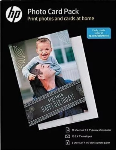 3 New HP Photo Card Packs 5x7 Paper / Envelopes (30) 4x6 Paper (15) 3 ...