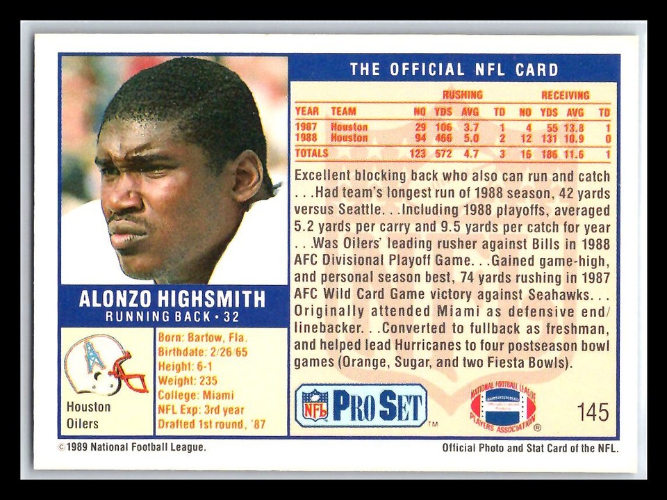 1989 Pro Set #145 Alonzo Highsmith | eBay