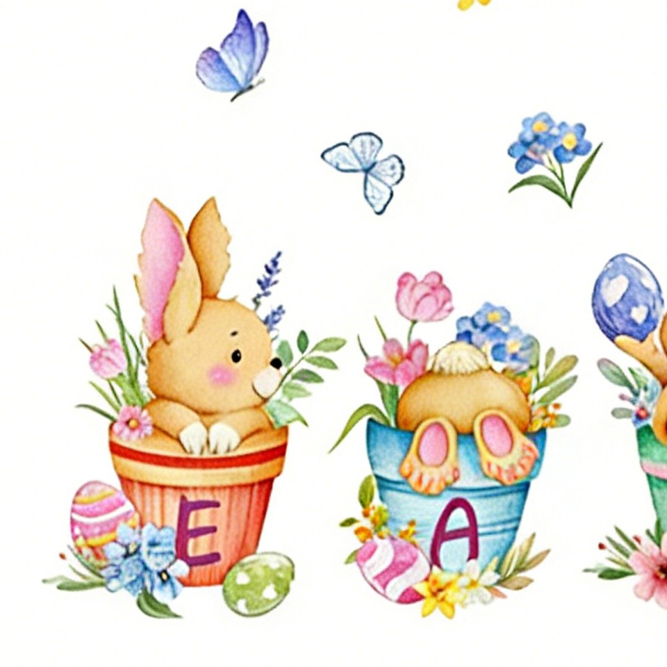 2 Sheet Easter Window Clings Easter Egg Bunny Flowerpot Pattern Clings ...