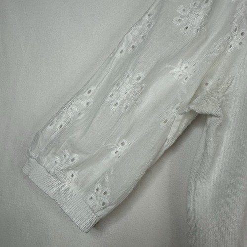 Nanette Lepore Blouse L White Half Sleeve Ilet Embroidered Pullover ...