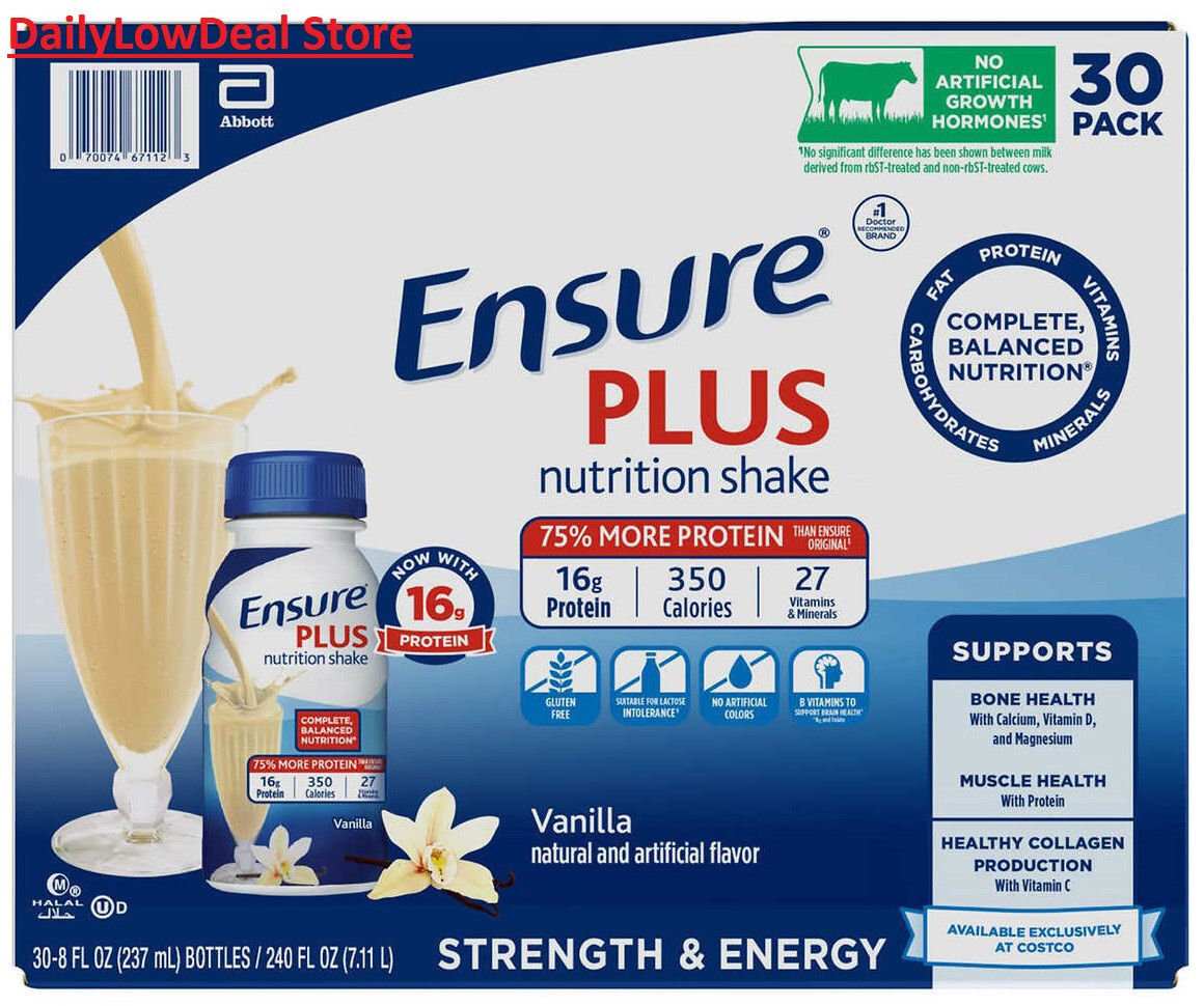 Ensure Plus Nutrition Shake 8 fl. oz., 30-pack, Vanilla!! FREE FAST ...