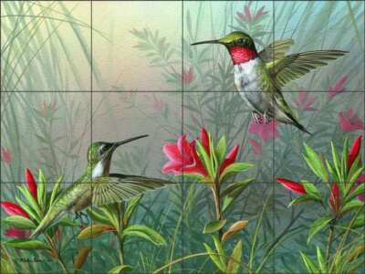 Floor Wall Glass Tile Backsplash Mike Brown Hummingbird Art Mural ...