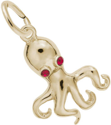 Gold-Plated Sterling Silver Octopus Charm w/ Red Lab-Created Crystals ...