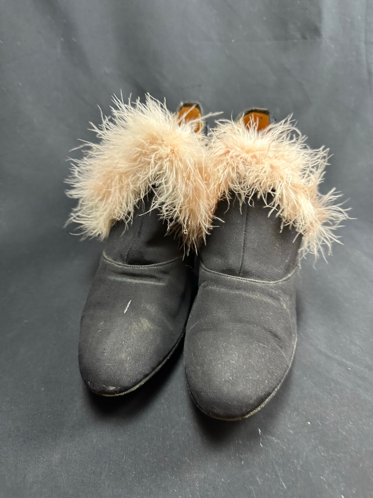 Vintage 1940s Black Satin Shoe Heel Boudoir Slipper M… - Gem