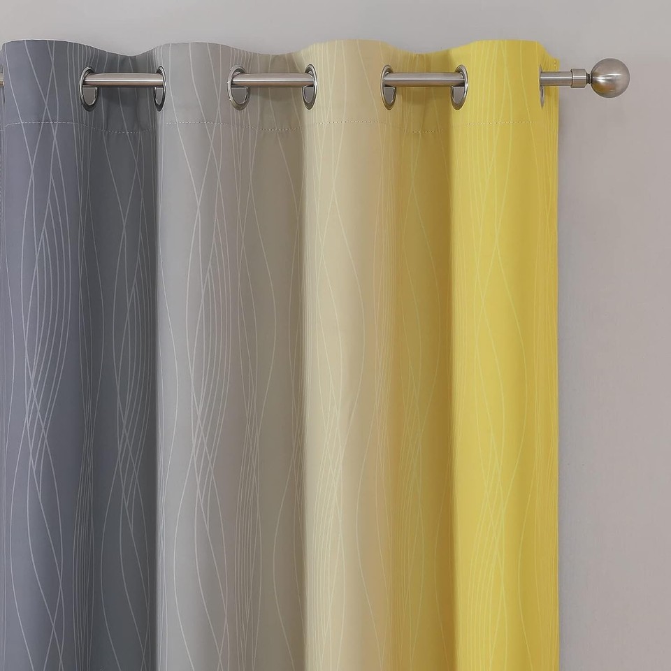 Estelar Yellow Grey Gradient Wave Line Geometric Blackout Curtains 52 x ...