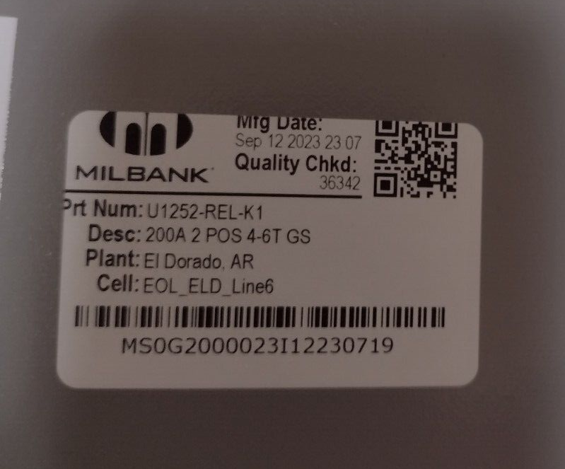 MILBANK U1252-REL-K1 RINGLESS METER SOCKET 2 POSITIONS 200 AMP 1PHASE NEW IN BOX | eBay