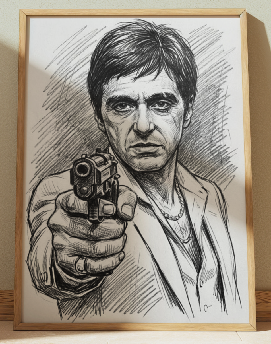 TONY MONTANA SCARFACE DRAWING PRINT PORTRAIT SKETCH 8