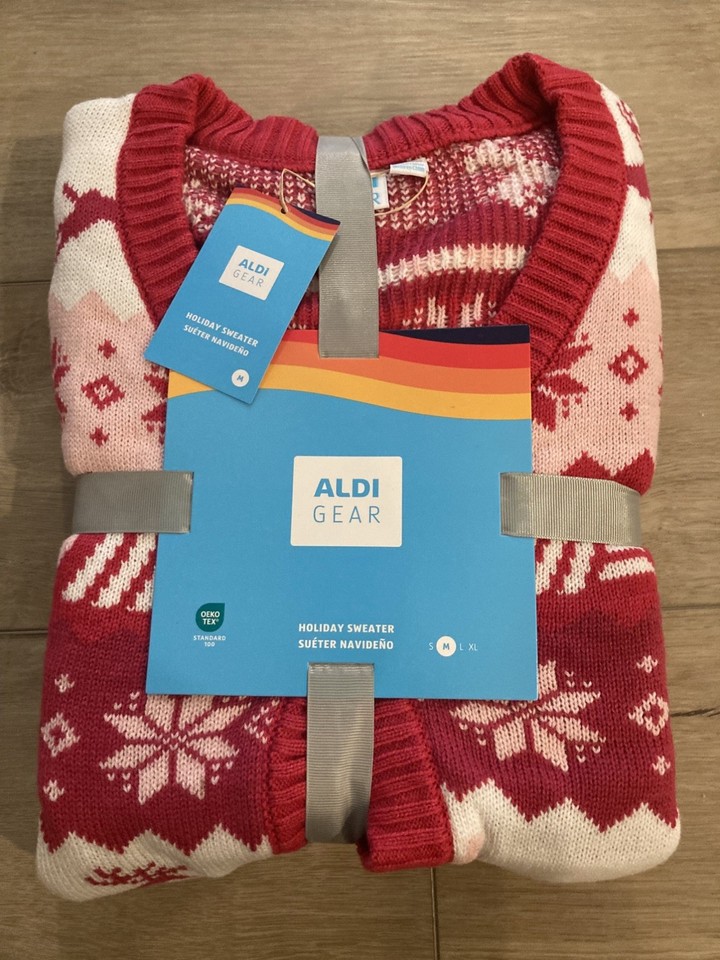 NWT Aldi Gear Pink Medium Christmas Holiday Sweater Cardigan 2025 | eBay